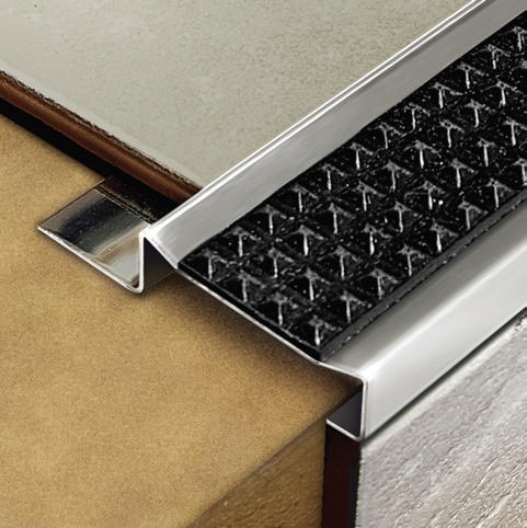 Stainless Steel Diamond Rubber Tile-in Nosing 12mm Natural | Kirk Marketing