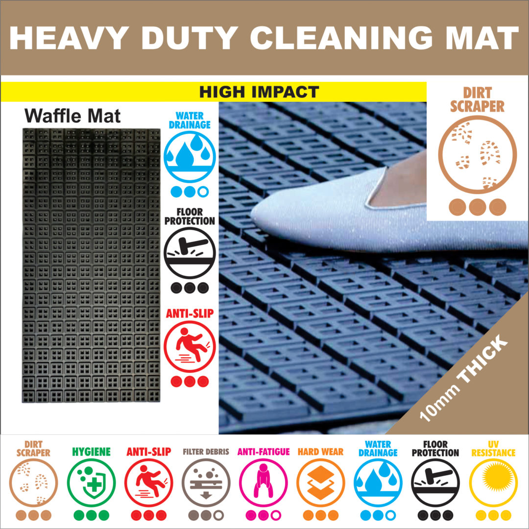 Rubber Waffle Mat 50x100cm Black | Kirk Marketing